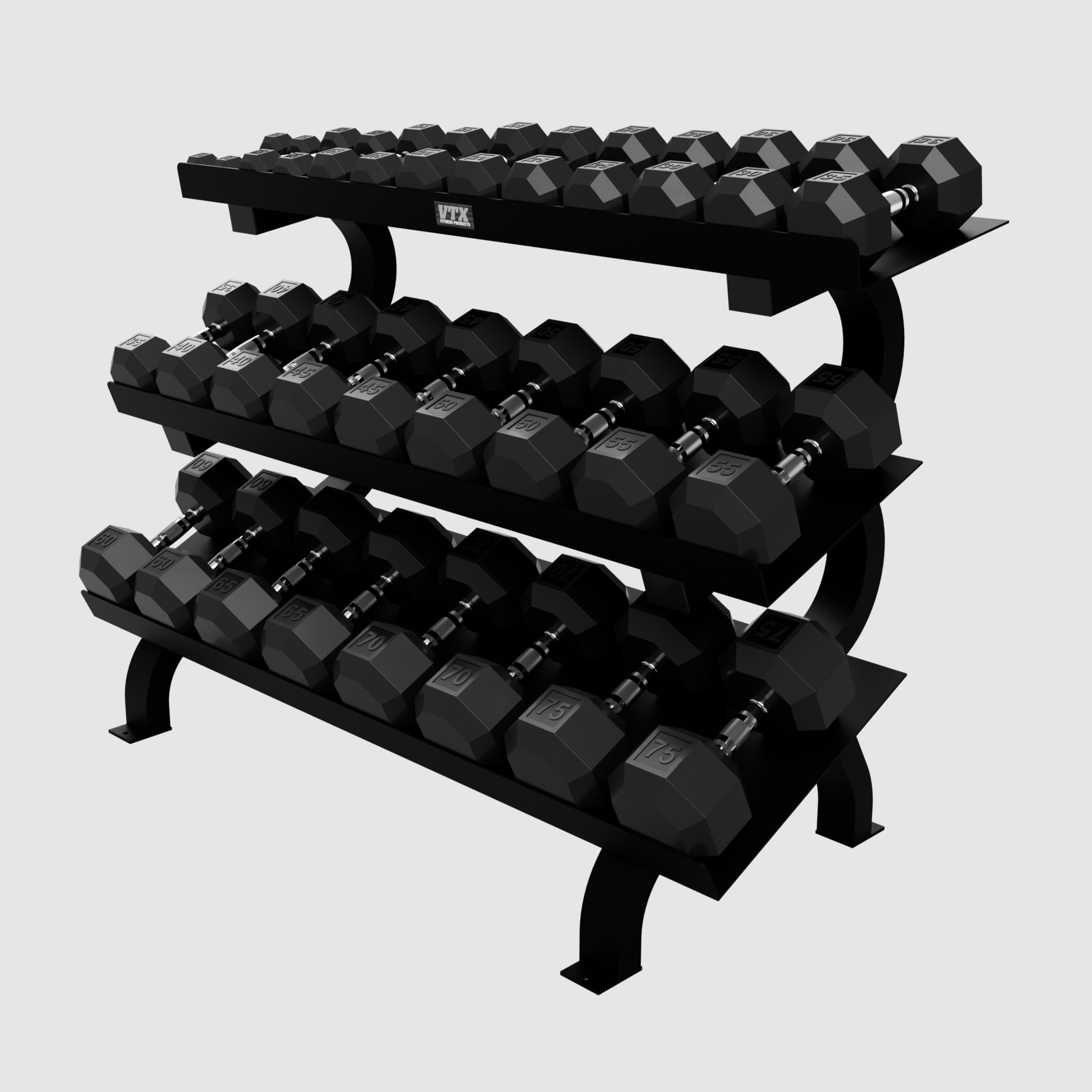 VTX Rubber Dumbbells "15-Pair Horizontal Rack" Pack – Troy Barbell ...
